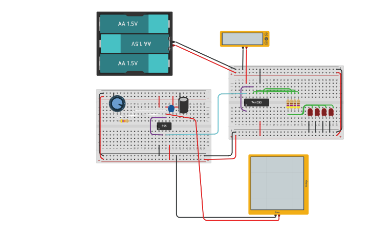 Circuit design 74HC93 with 555 - Tinkercad